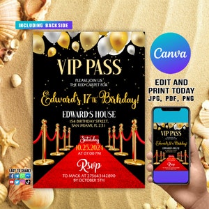 EDITABLE Red Carpet Birthday Invitation, Hollywood Movie Party Invite ...