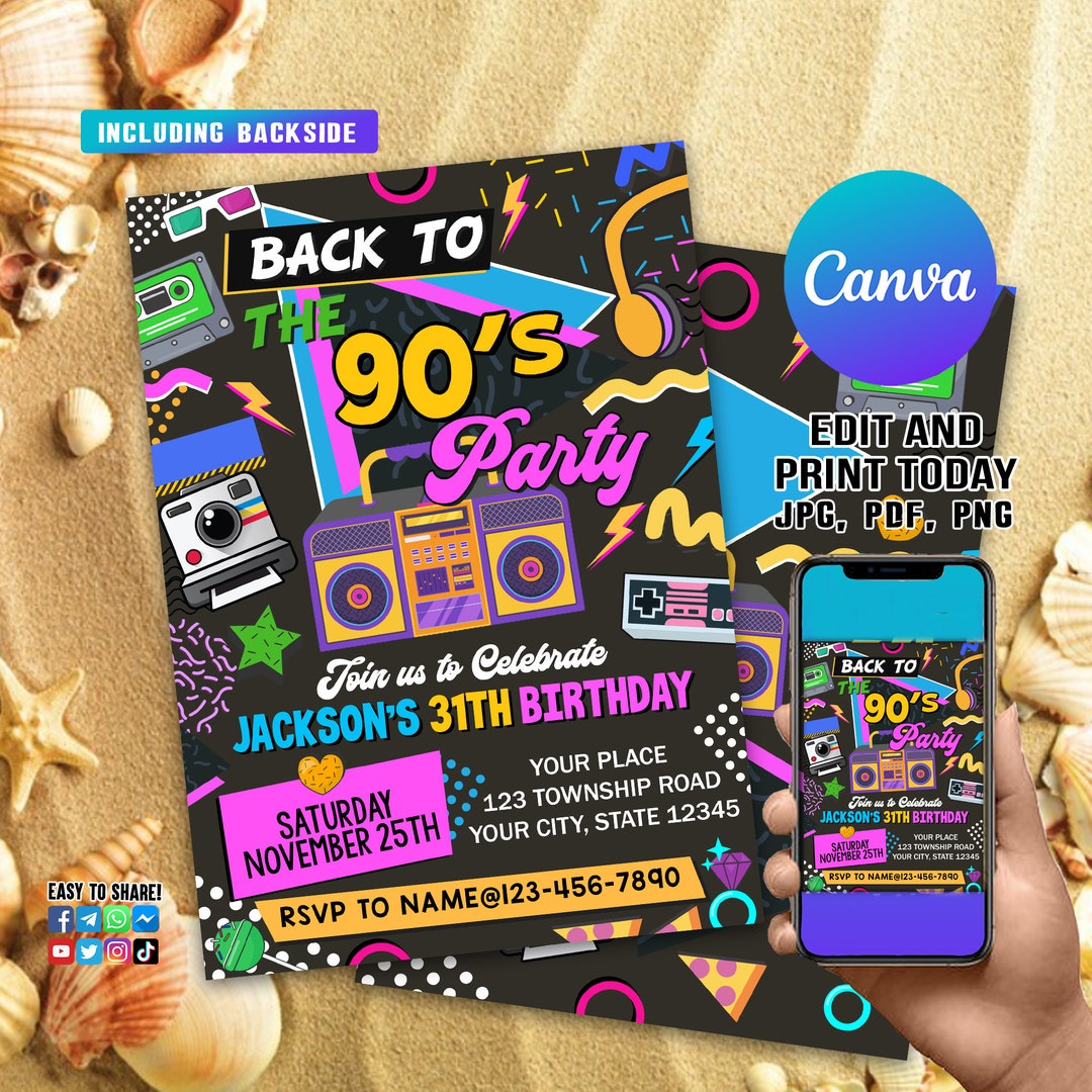 Editable 90s Birthday Invitation, 90s Birthday Party, 90s Birthday ...