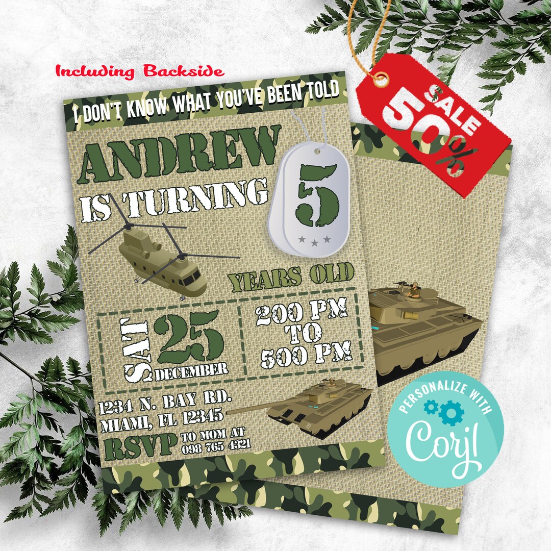 Editable Army Birthday Invitation, Army Invitation, Army Template ...