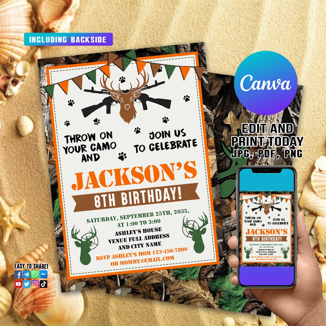 Hunting Party Invitations, Hunting Birthday Party Invitation, Hunting ...