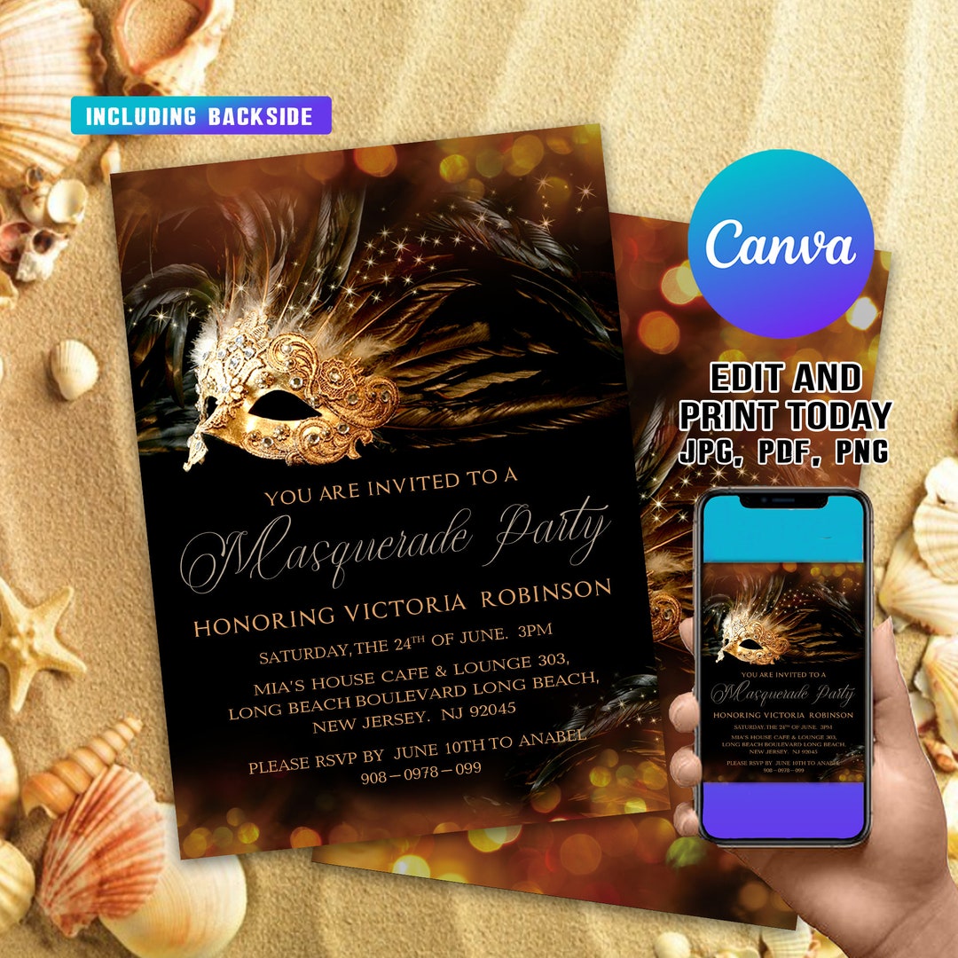 Masquerade Birthday Party Invitation, Mask Birthday, Birthday Party ...