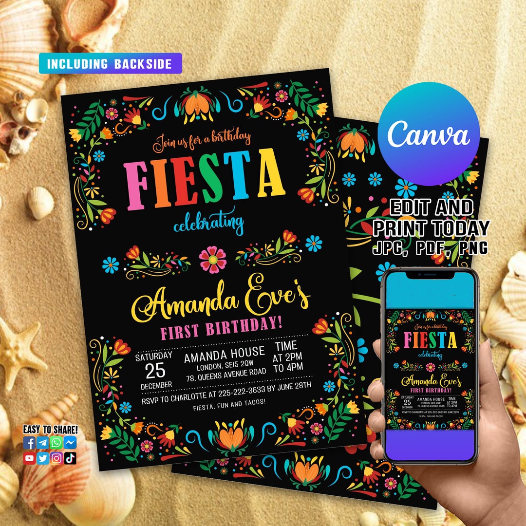 Fiesta Invitation, Fiesta Invite, Editable Invitation, Fiesta Birthday ...