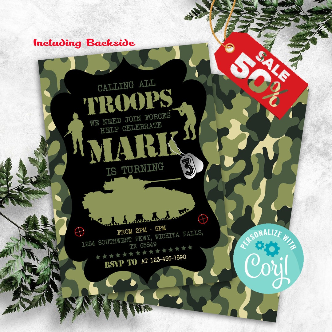 Army Birthday Invitation Army Invitation Army Invitation Editable Army ...