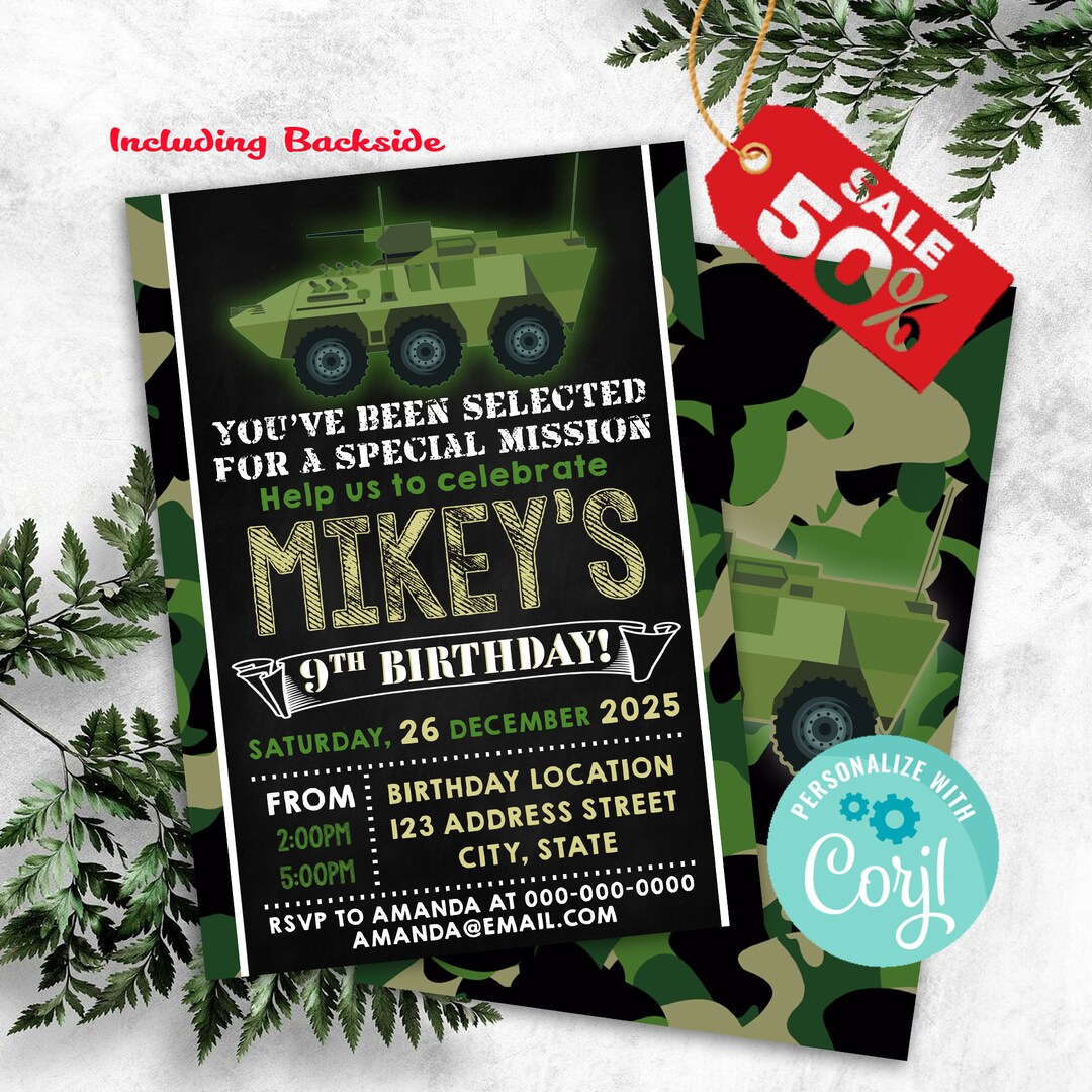 Army Birthday Invitation Army Invitation Army Invitation Editable Army ...