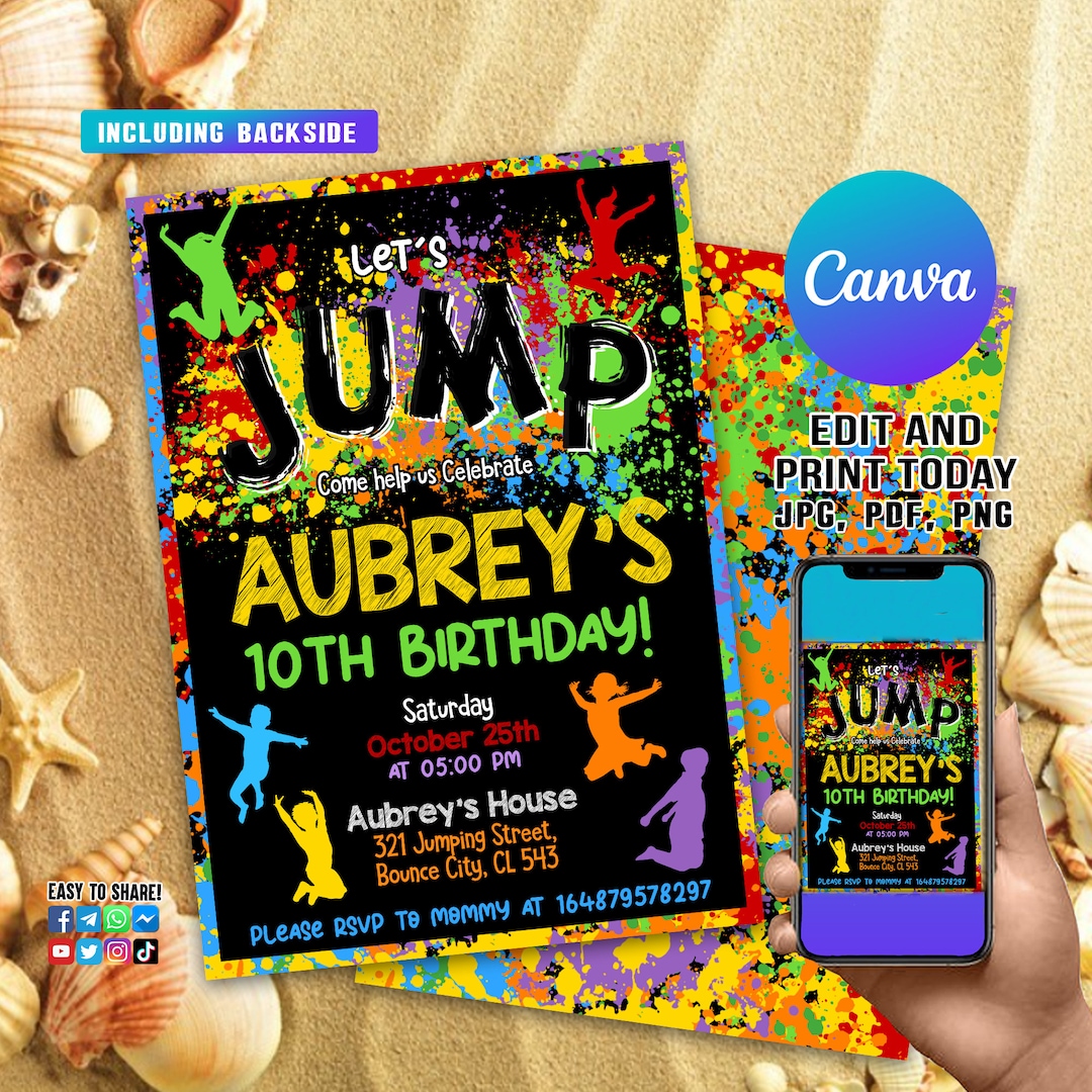 Jump Birthday Invitation, Jump Invite, Trampoline Party, Bounce House ...