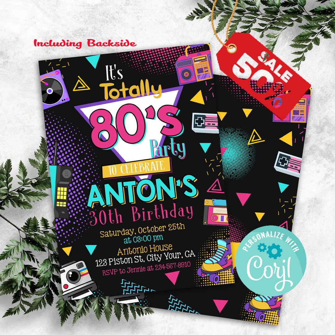 80s Birthday Invitation 80s Party Invite 80s Birthday Party - Etsy