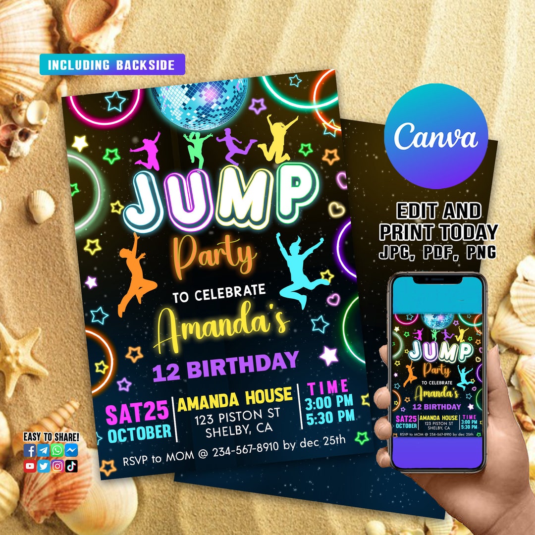 Editable Jump Invitation, Digital Jump Birthday Invite, Trampoline ...
