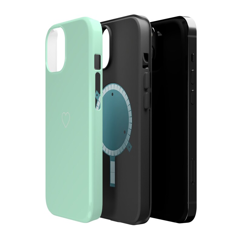 Heart Line Design Aesthetic Mint Green Phone Case Magsafe Tough iPhone ...