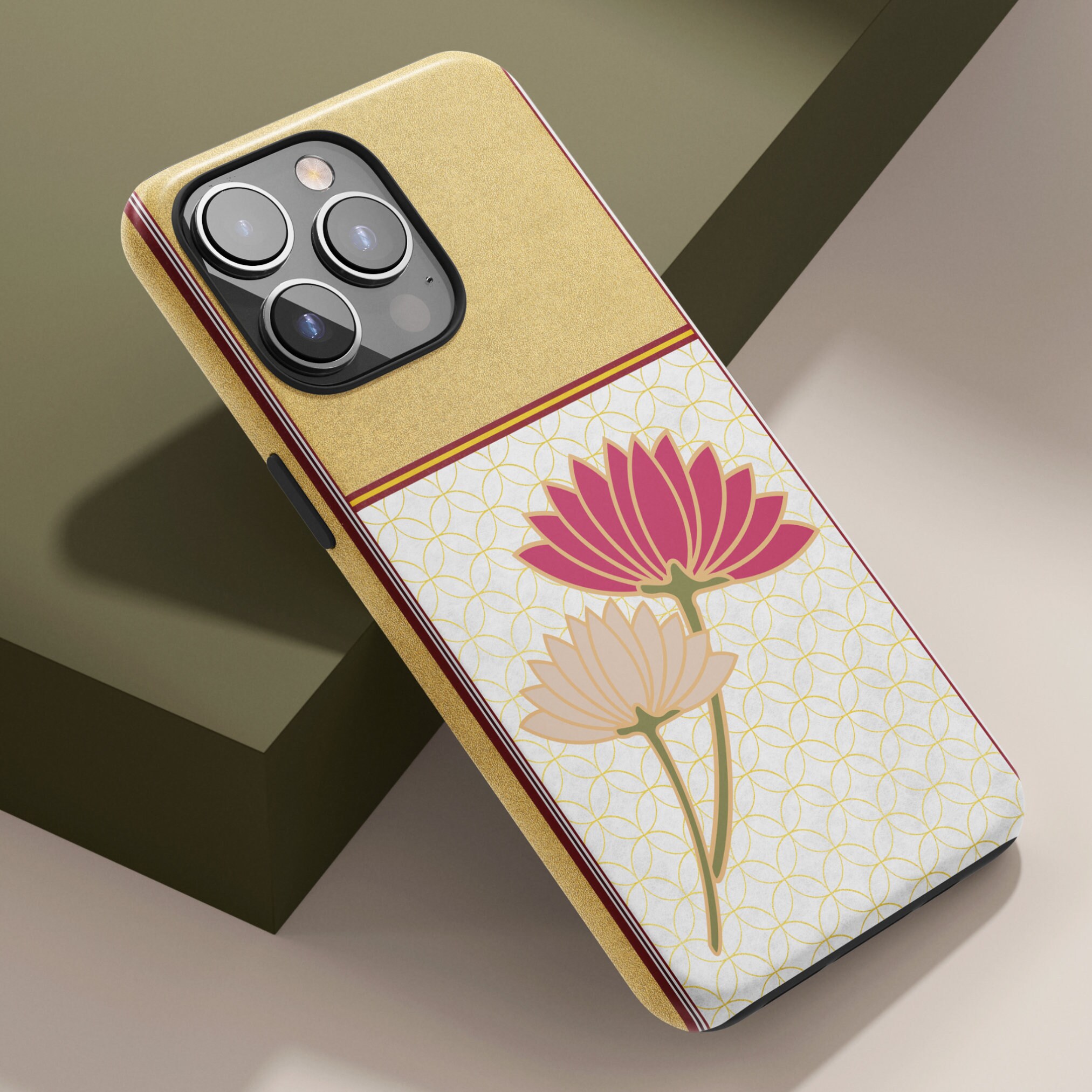 Luxury, Floral, Japanese, Aesthetic, Gold, iPhone Case, Magsafe Tough ...