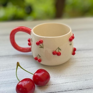 Cherry Ceramic Mug – Handmade Unique 150 Ml Hand-painted Cherry Cup - Etsy