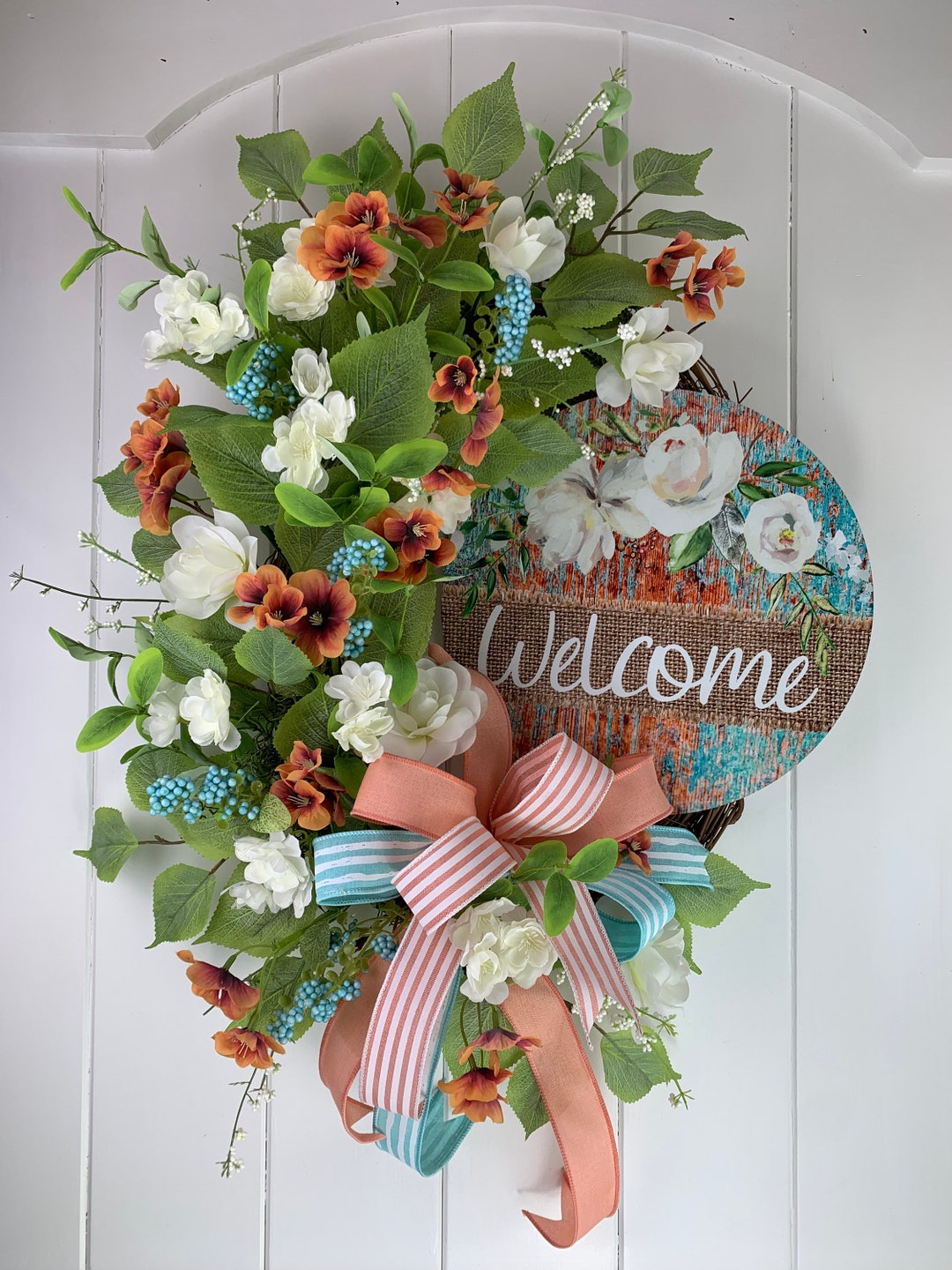 Welcome Wreath for Front Door, Summer Wreath for Front Door, Welcome ...