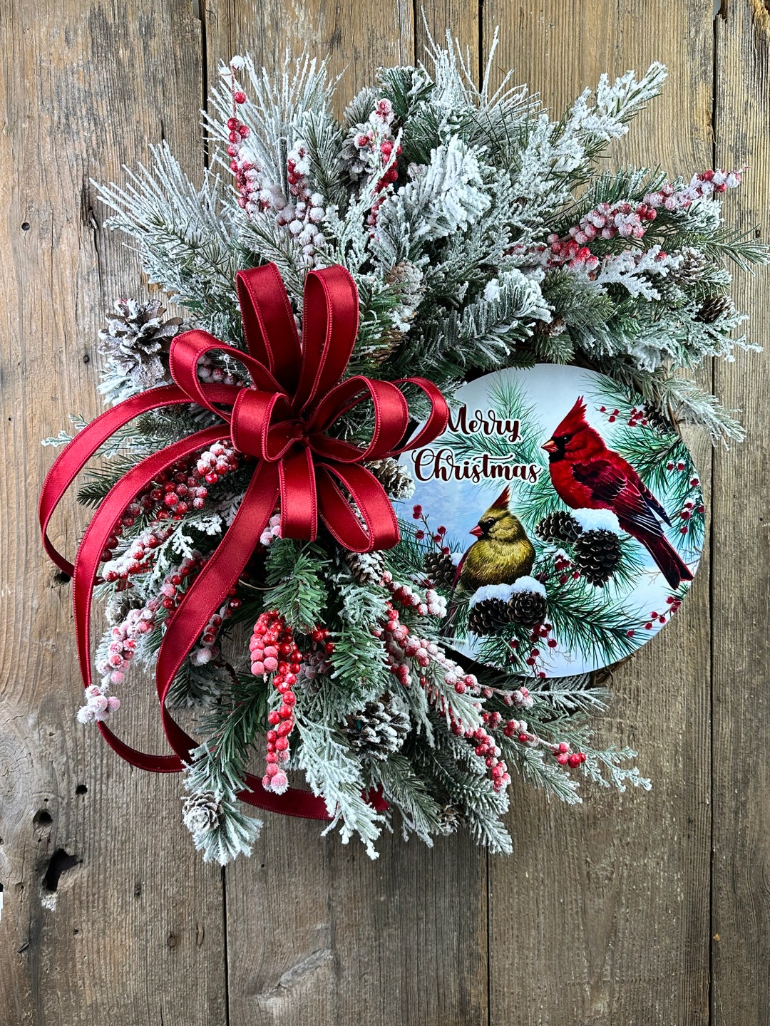 Cardinal Christmas Wreath Merry Christmas Wreath Wreath Etsy