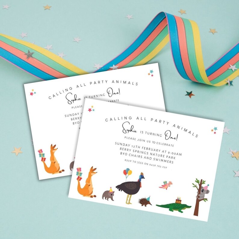 EDITABLE Aussie Kids Birthday Invitation, Wild One 1st Birthday Invite ...