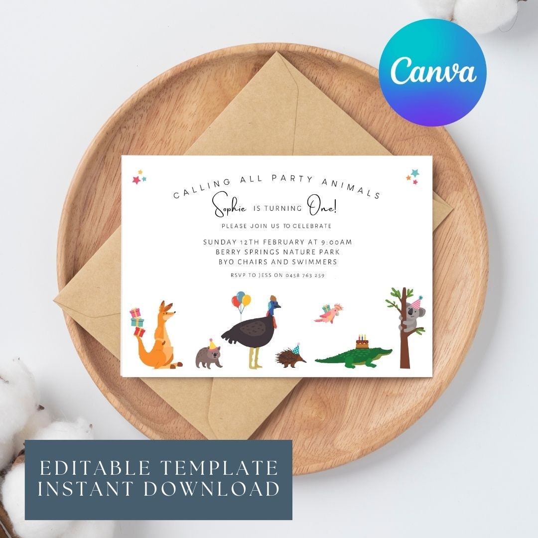 EDITABLE Aussie Kids Birthday Invitation, Wild One 1st Birthday Invite ...