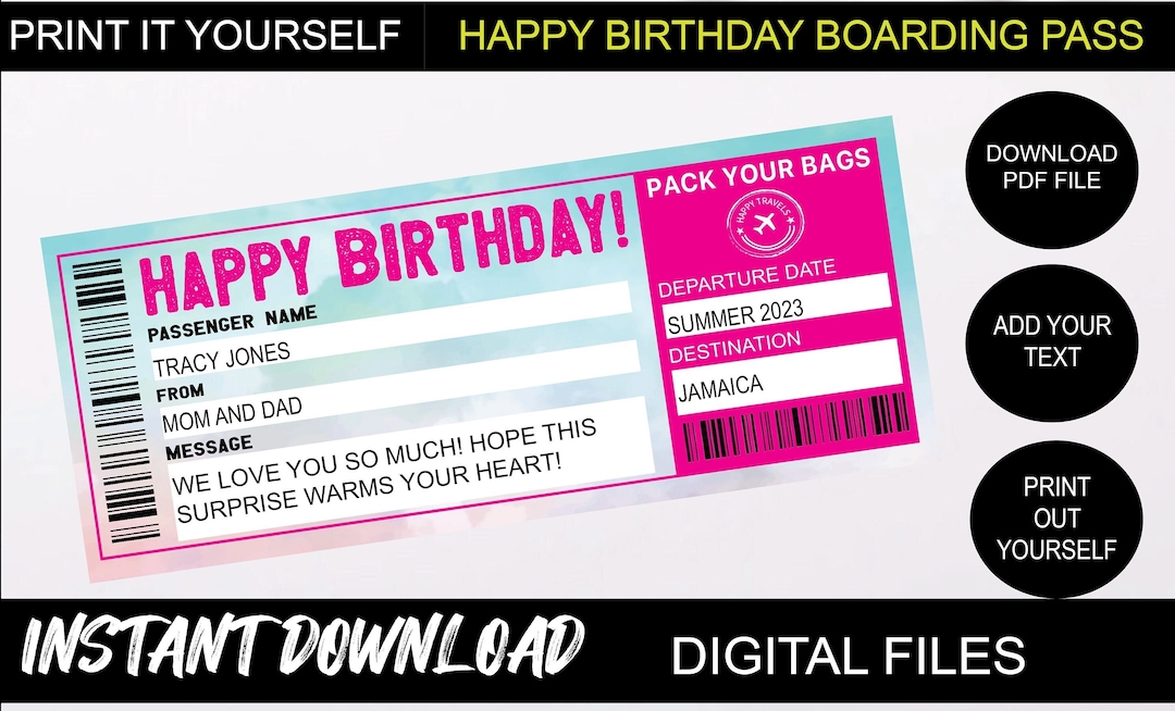 Happy Birthday Boarding Pass Surprise for Girls & Women Birthday Gifts ...