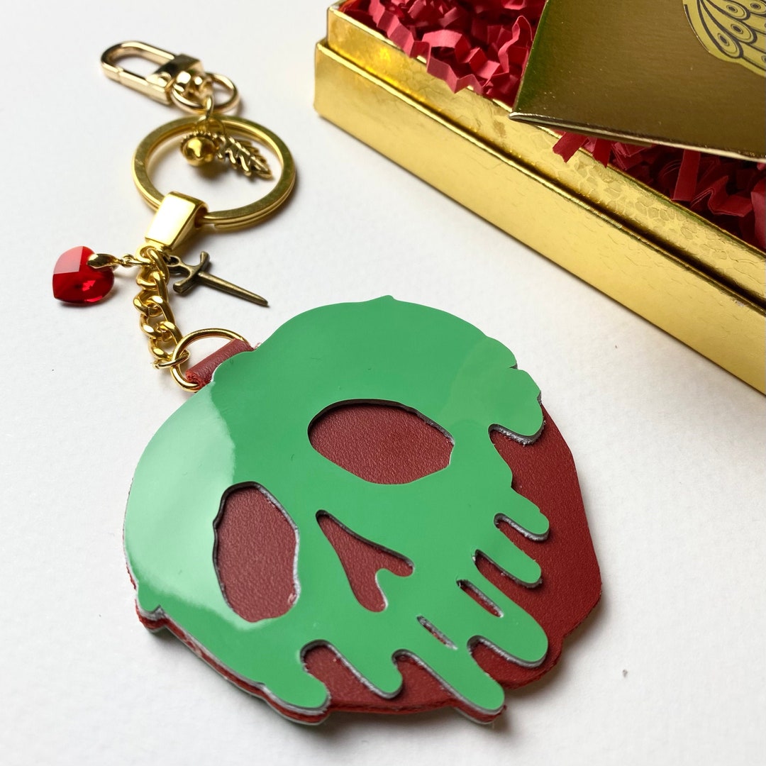 Poison Apple Genuine Leather Gold Keychain W/ Dagger and Swarovski ...