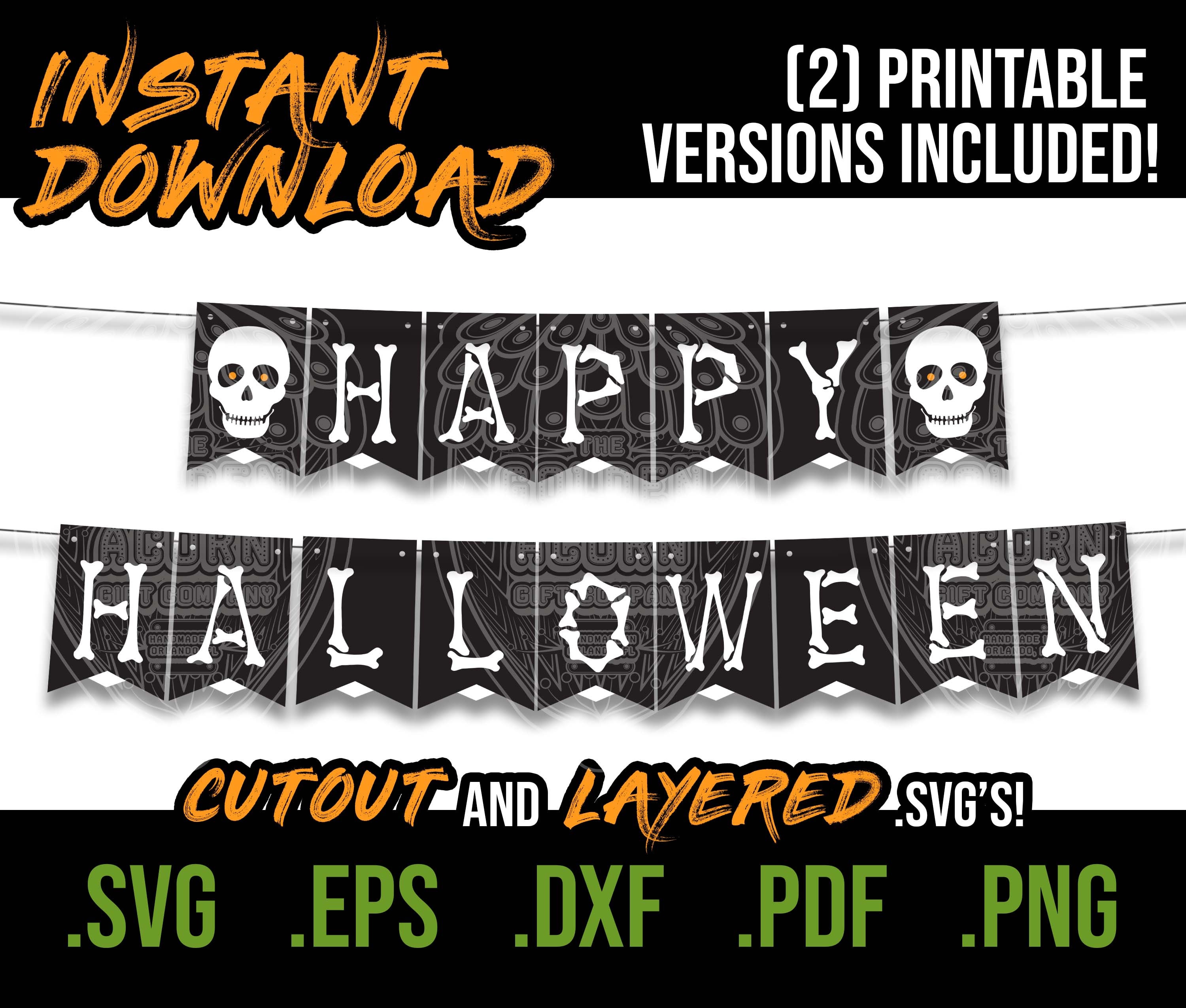 Happy Halloween Skulls + Bones Banner | Printable and Cut Halloween ...