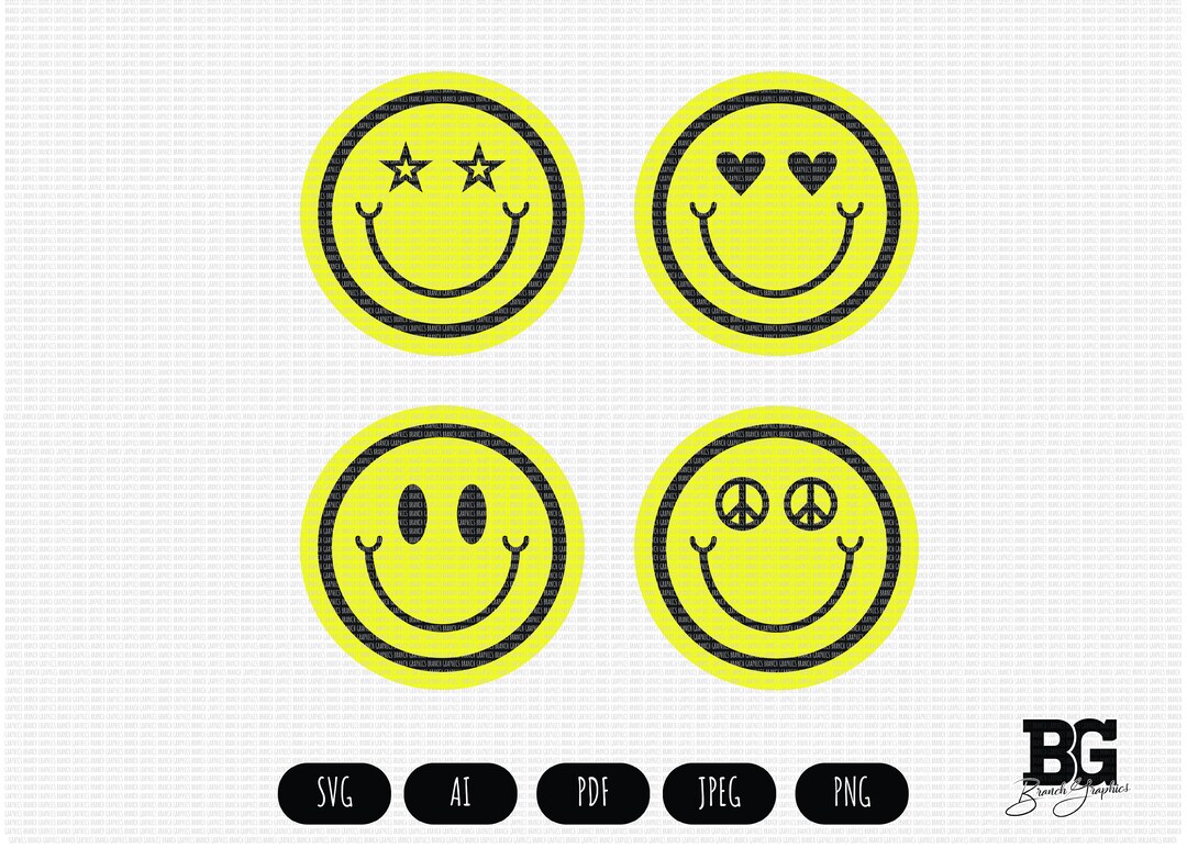 4 up Retro Smiley Faces - Stars Hearts Plain Peace - Etsy