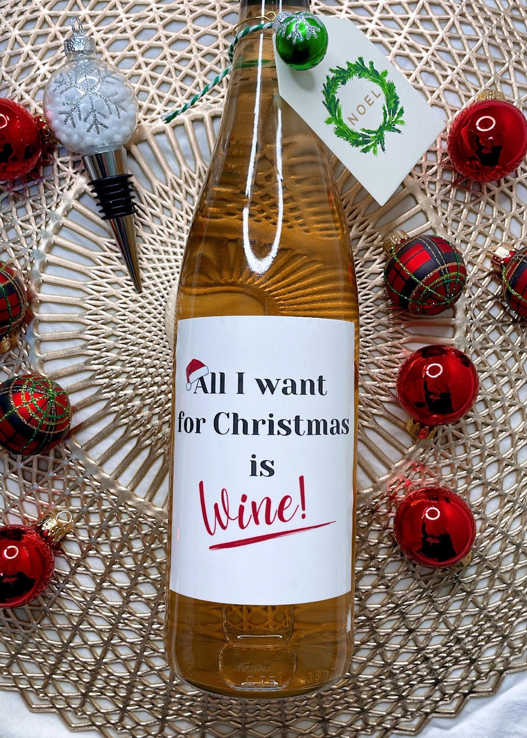 Christmas Wine Bottle Label, Holiday Party Gift, Hostess Gift, Secret ...