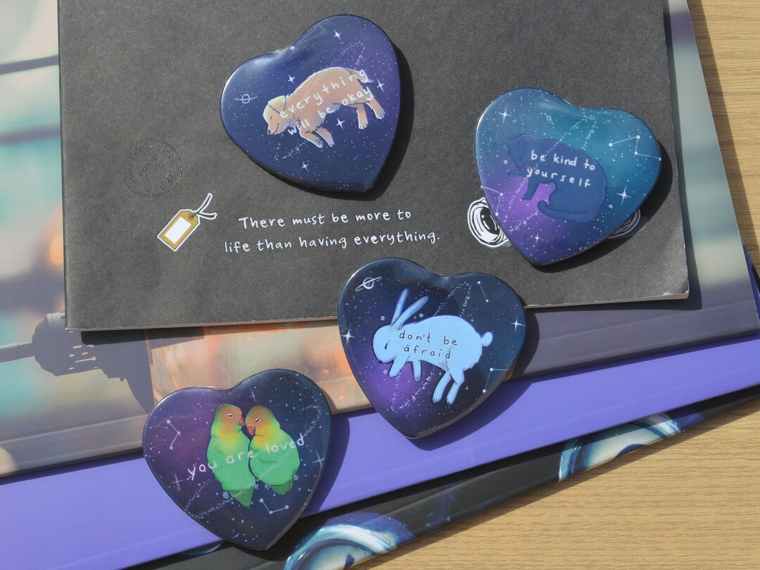 Cute Animal Heart Shaped Button Pin Positive Quotes - Etsy