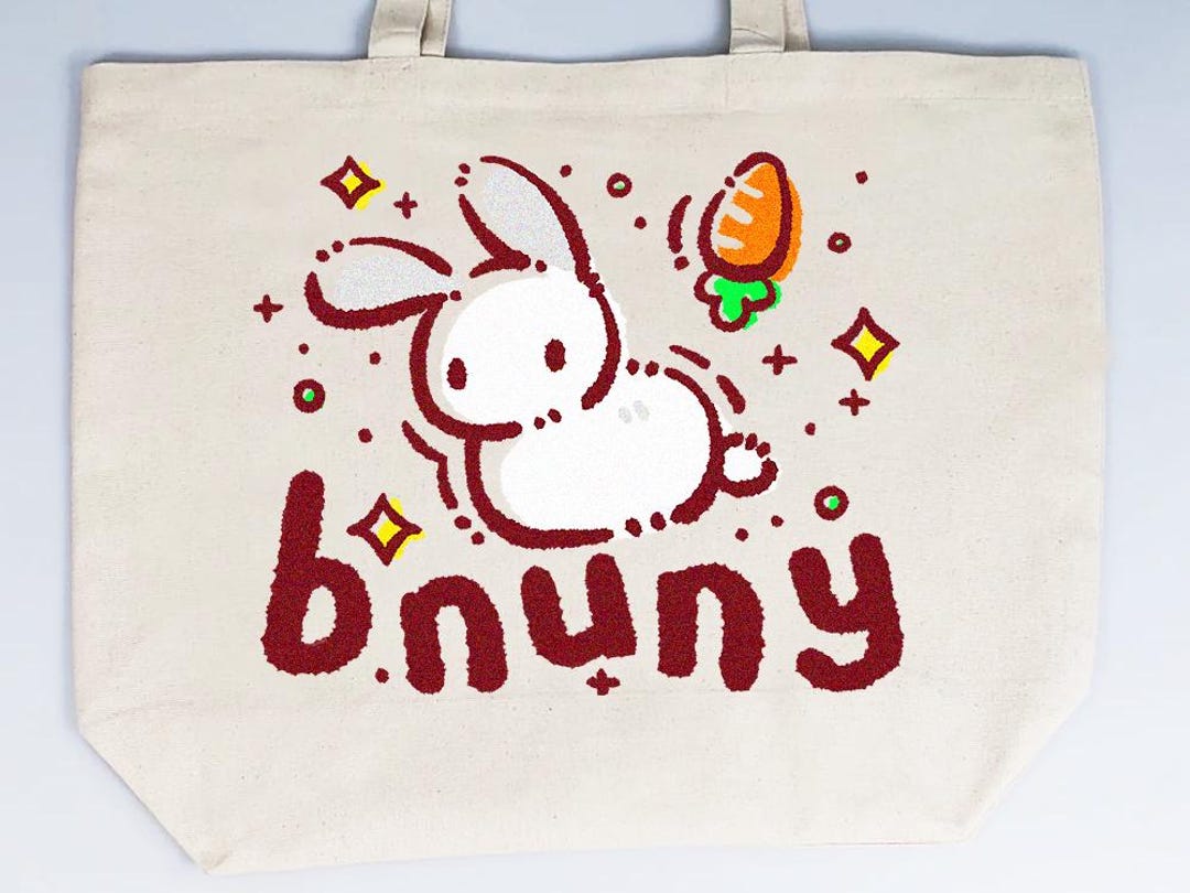 Bnuny Bunny Tote Bag | Typo Animal Tote Bag | Canvas Bag With Long ...