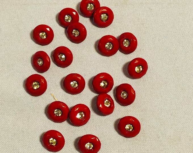 Red Hard Plastic Buttons With Rhinestones - 20 Count - Etsy