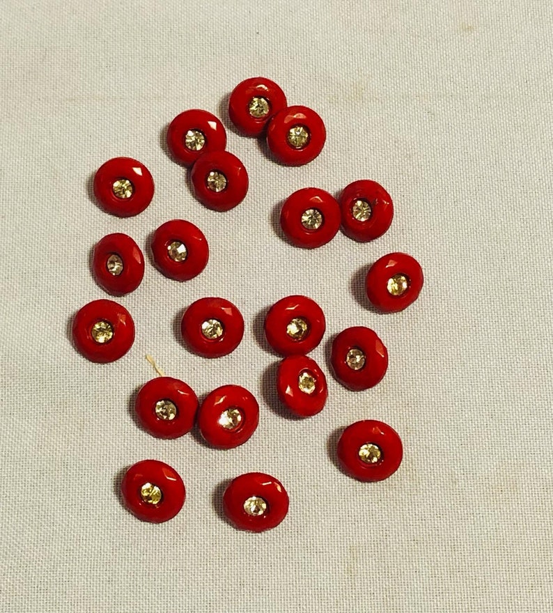 Red Hard Plastic Buttons With Rhinestones 20 Count - Etsy