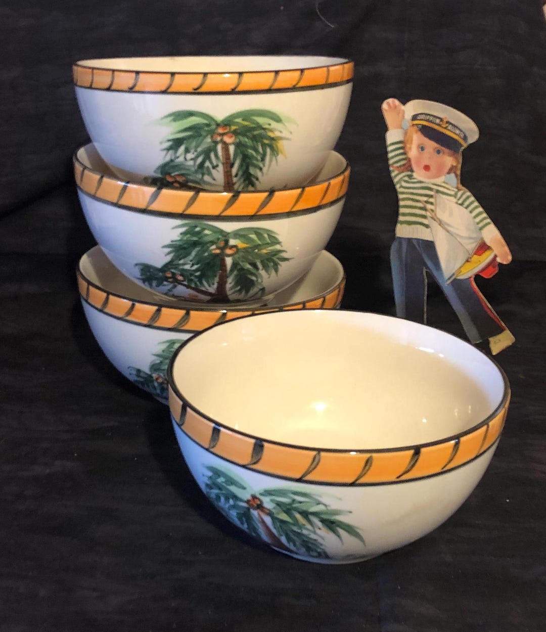 Set of 4 Ceramic Cereal Bowls With Palm Trees - Etsy