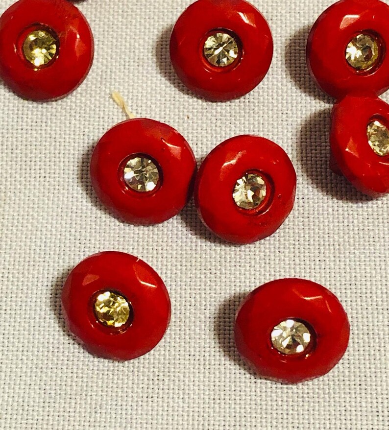 Red Hard Plastic Buttons With Rhinestones 20 Count - Etsy