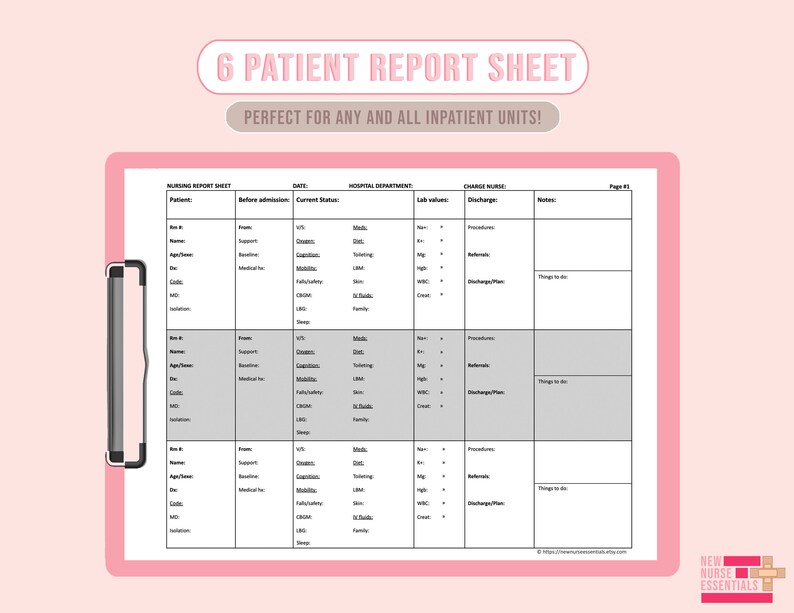 6 Patient Nurse Report Sheet, Med Surg Report Sheet, Nursing Brain ...
