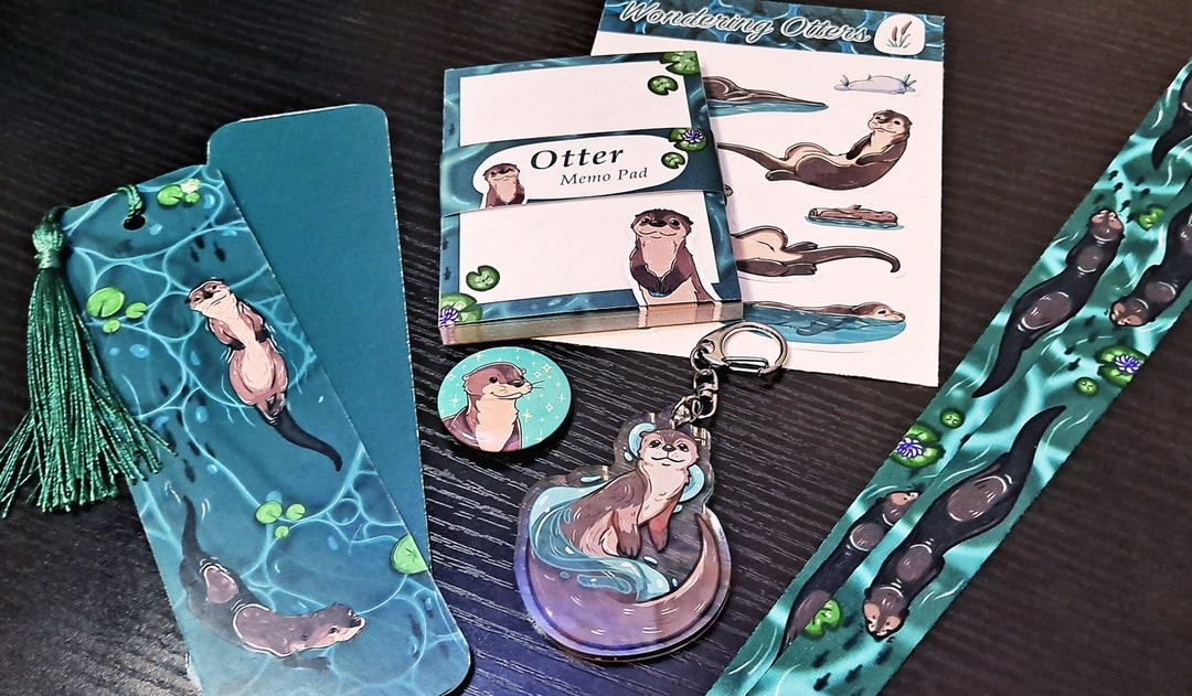 River Otter Theme Bundle Cute Stationary Bookmark Lanyard Pinback ...