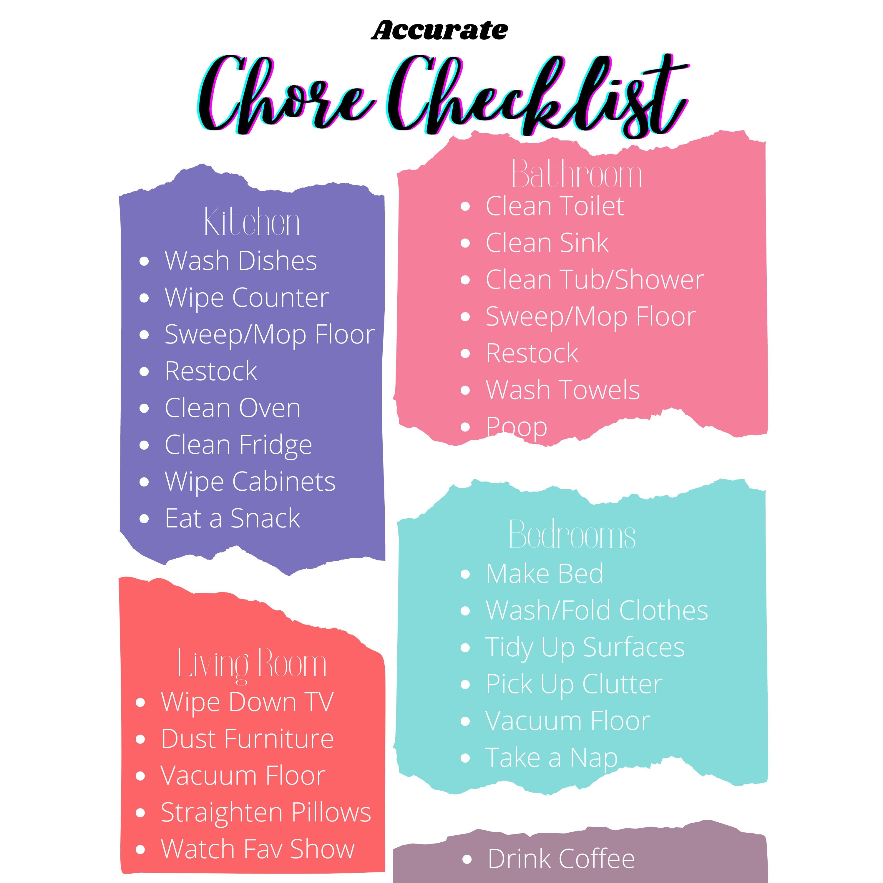 Accurate Chore Checklist for Daily or Weekly Cleaning ...