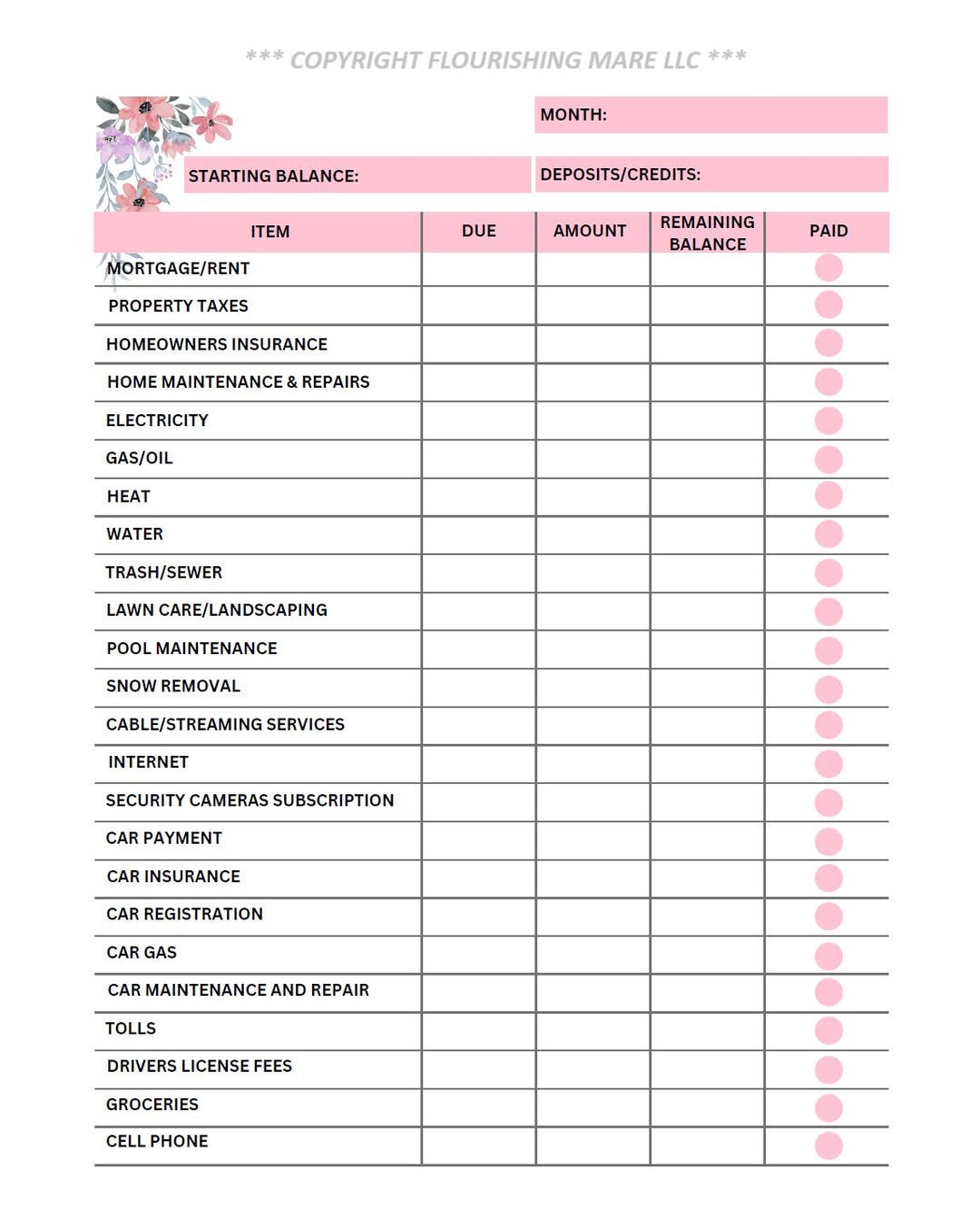 PRINTABLE PDF Monthly Expense Tracker Sheet | Bill Tracker | Personal ...