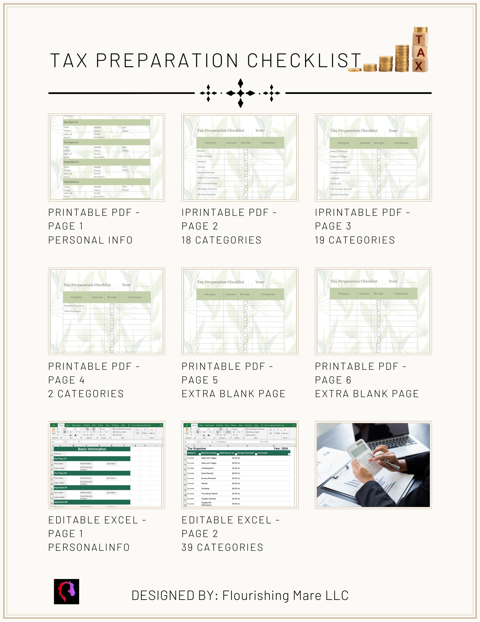 Tax Preparation Checklist, IRS, Tax Prep Template, Personal Finance ...