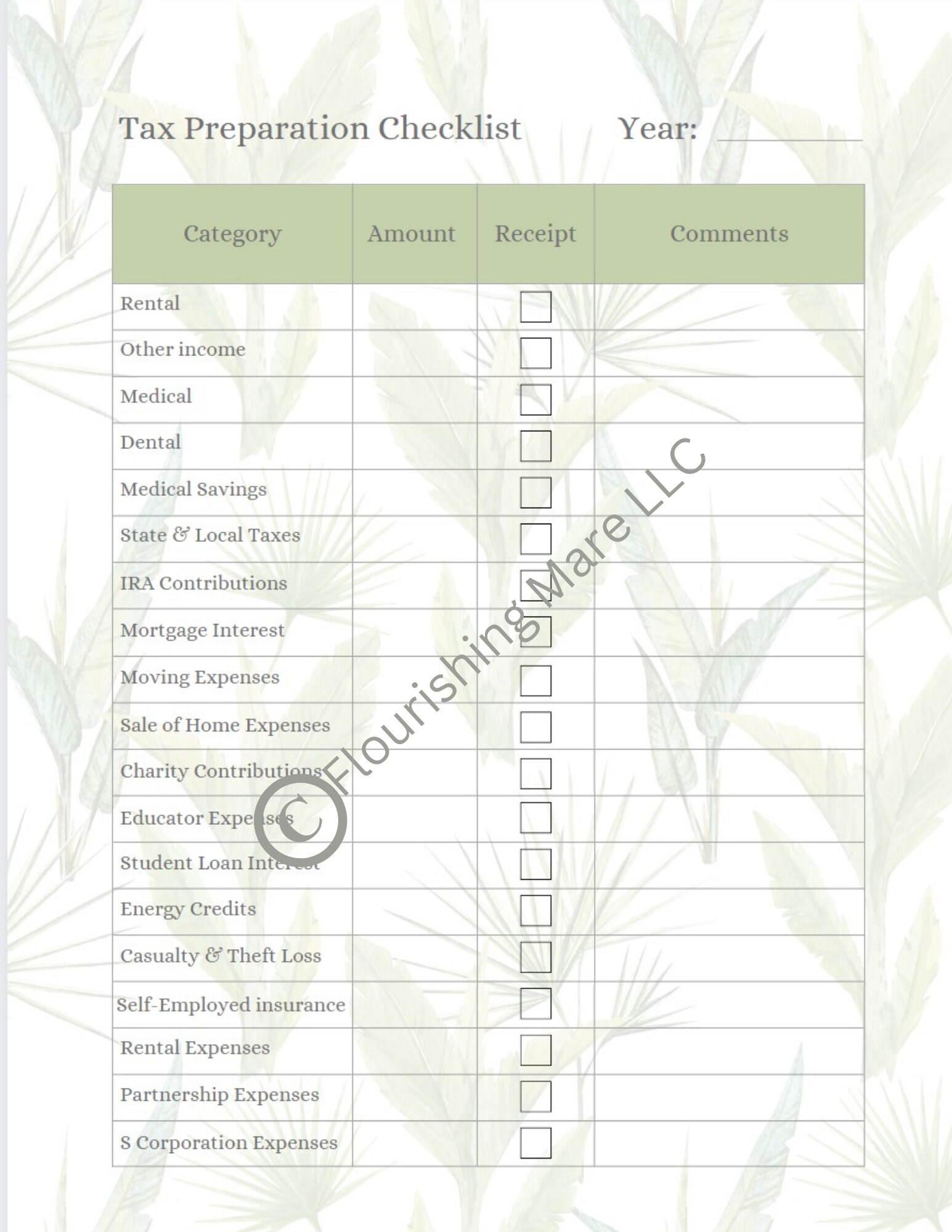 Tax Preparation Checklist, IRS, Tax Prep Template, Personal Finance ...