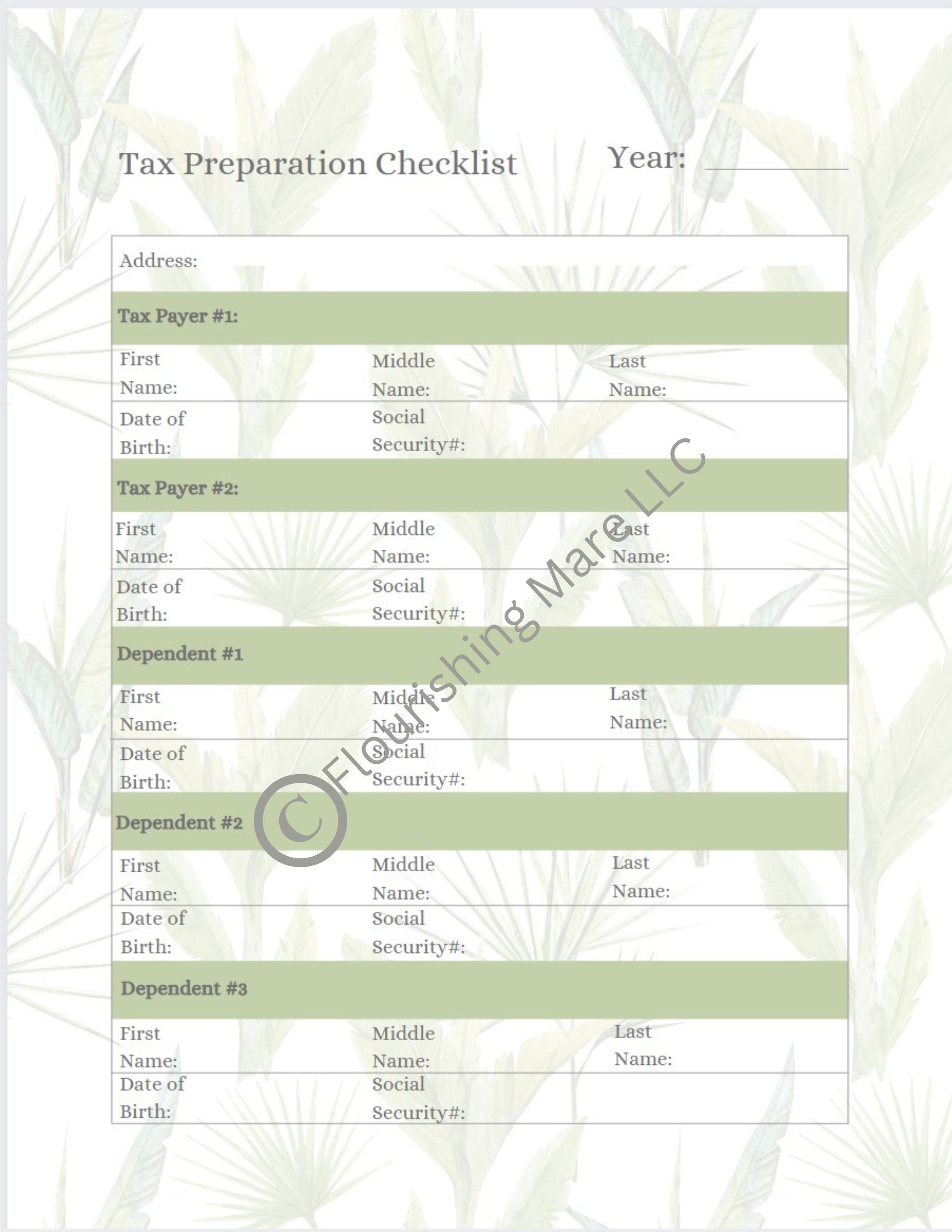 Tax Preparation Checklist, IRS, Tax Prep Template, Personal Finance ...