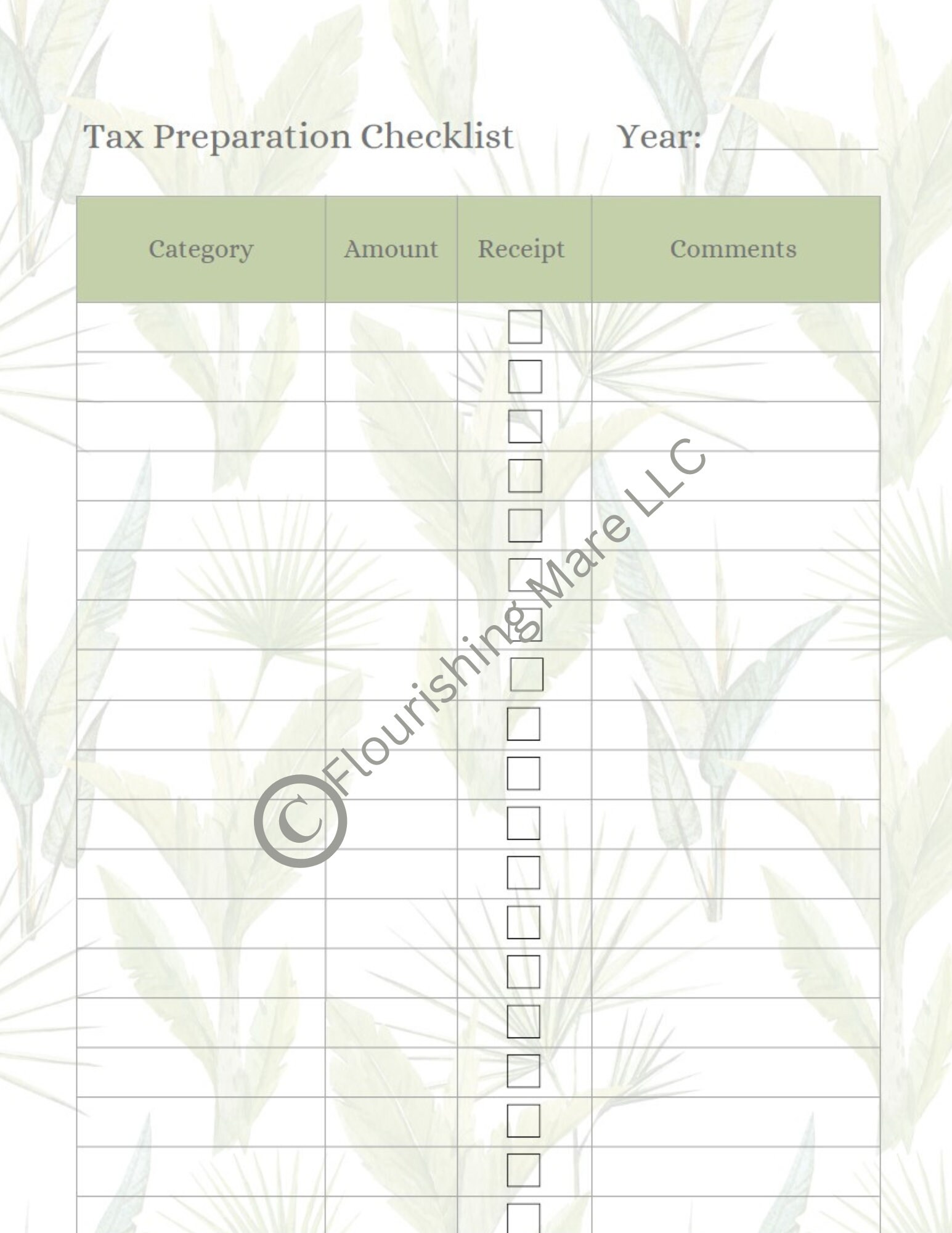 Tax Preparation Checklist, IRS, Tax Prep Template, Personal Finance ...