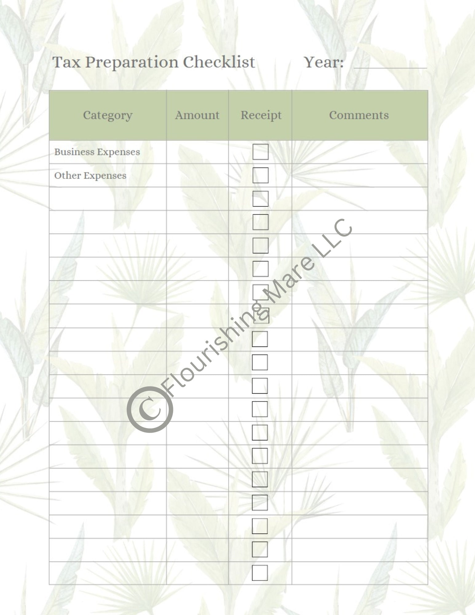 Tax Preparation Checklist, IRS, Tax Prep Template, Personal Finance ...