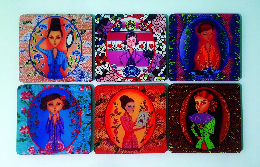 Peranakan/nonya Coasters Set of 6 - Etsy UK