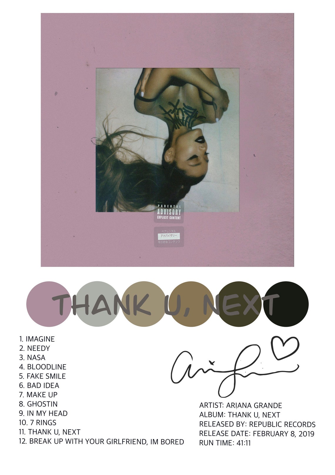 Original Ariana Grande Thank U Next Album Print Ariana | Etsy