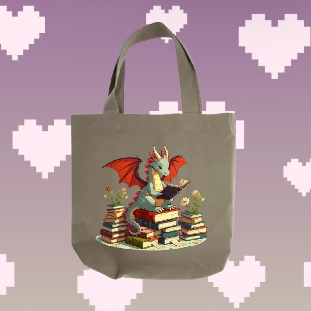 Book Dragon Full Color Olive Green Totebag / Bookish Totebag / Dragons ...