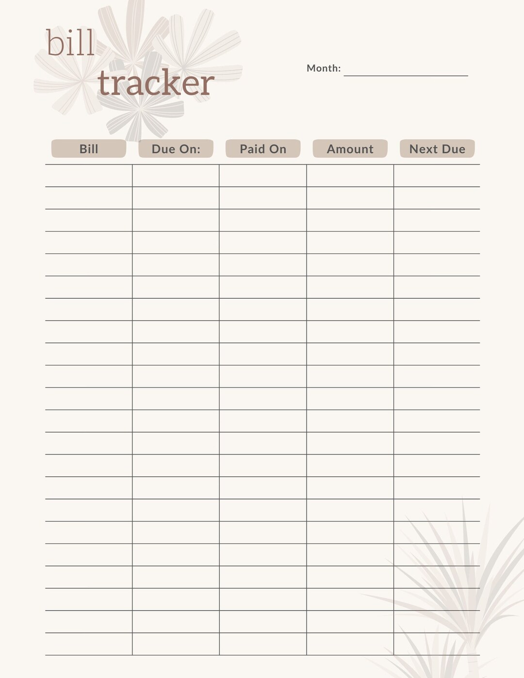 Minimalist Bill Tracker - Etsy