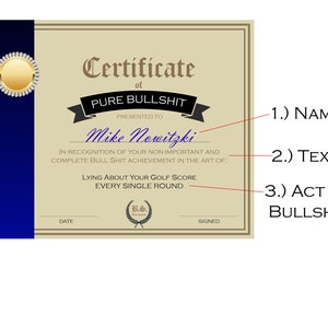 Certificate of Bullshit, Custom Certificate, Funny Certificate ...
