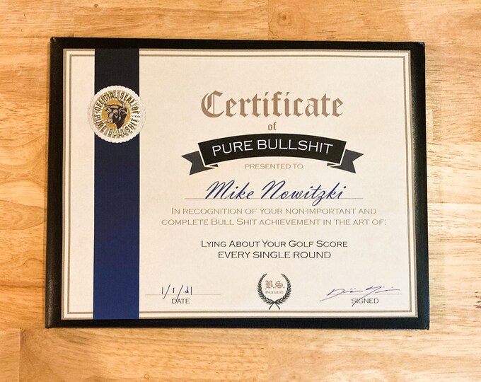 Certificate of Bullshit, Custom Certificate, Funny Certificate ...