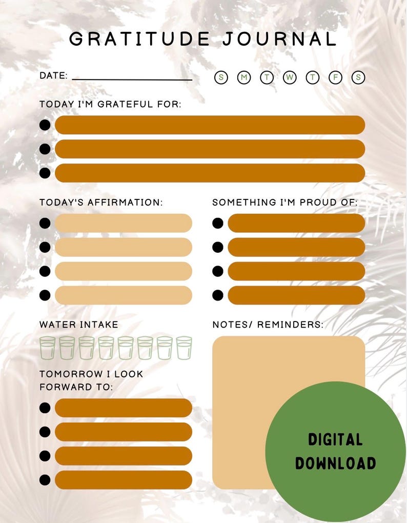 Digital Gratitude Journal Sheet - Etsy
