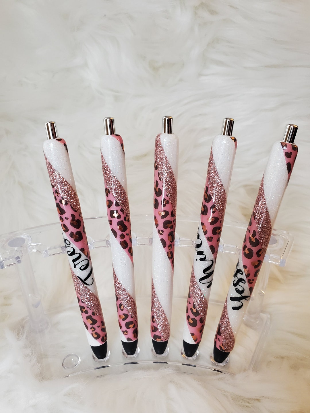 Rose Gold Leopard Print Glitter Pens / Custom Glitter Pens ...