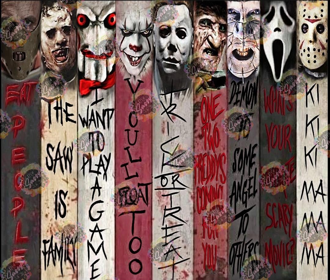 Horror Guys Tumbler Wrap. Scary Killers. Halloween 20 Oz Skinny Tumbler ...