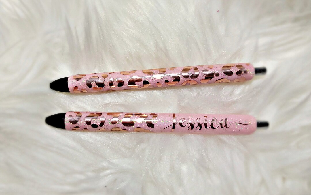 Pink Glitter & Rose Gold Leopard Pens / Custom Glitter Pens / Epoxy ...