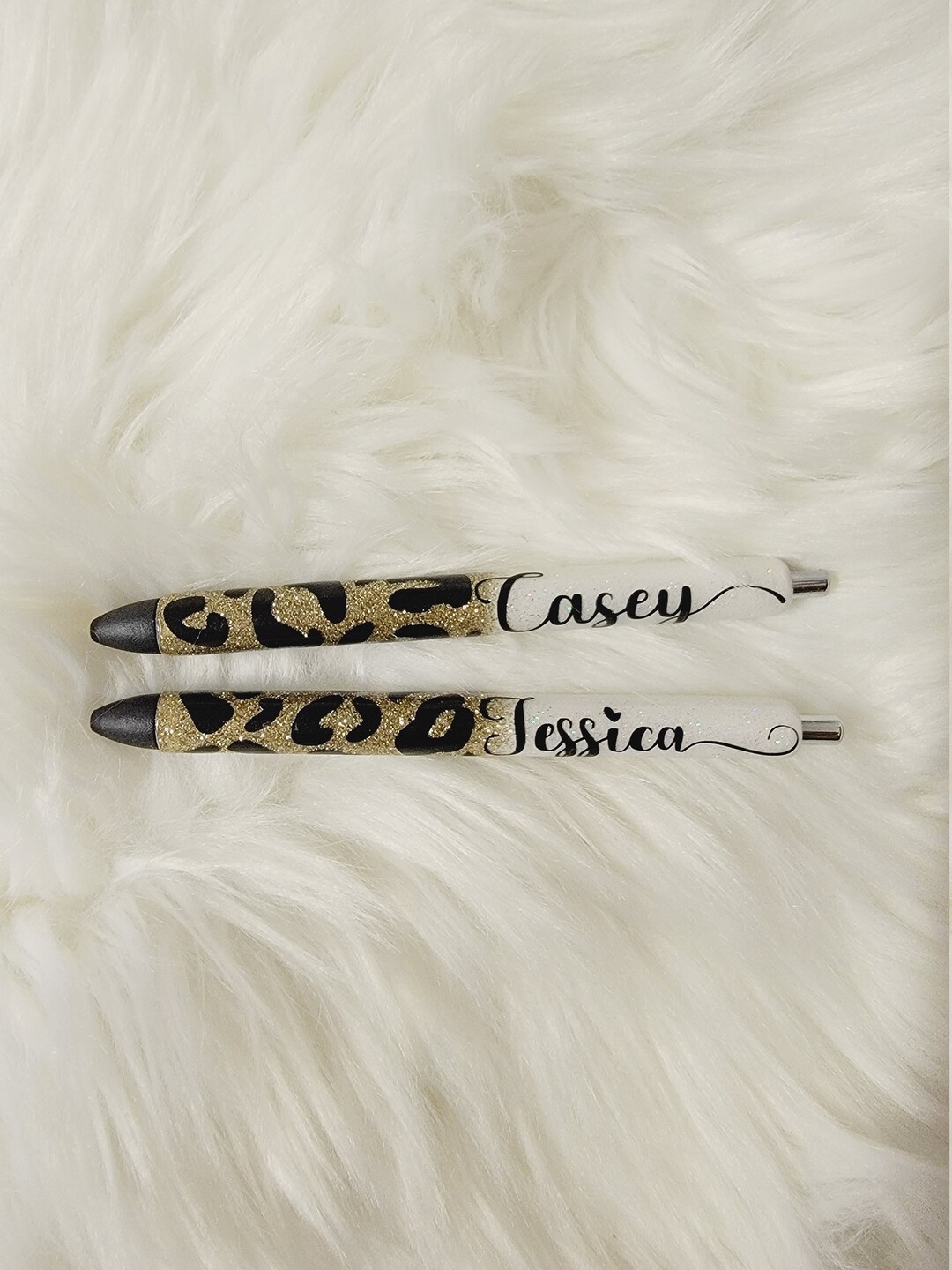 Gold and White Leopard Pens. Glitter Pens. Custom Glitter Pens. - Etsy