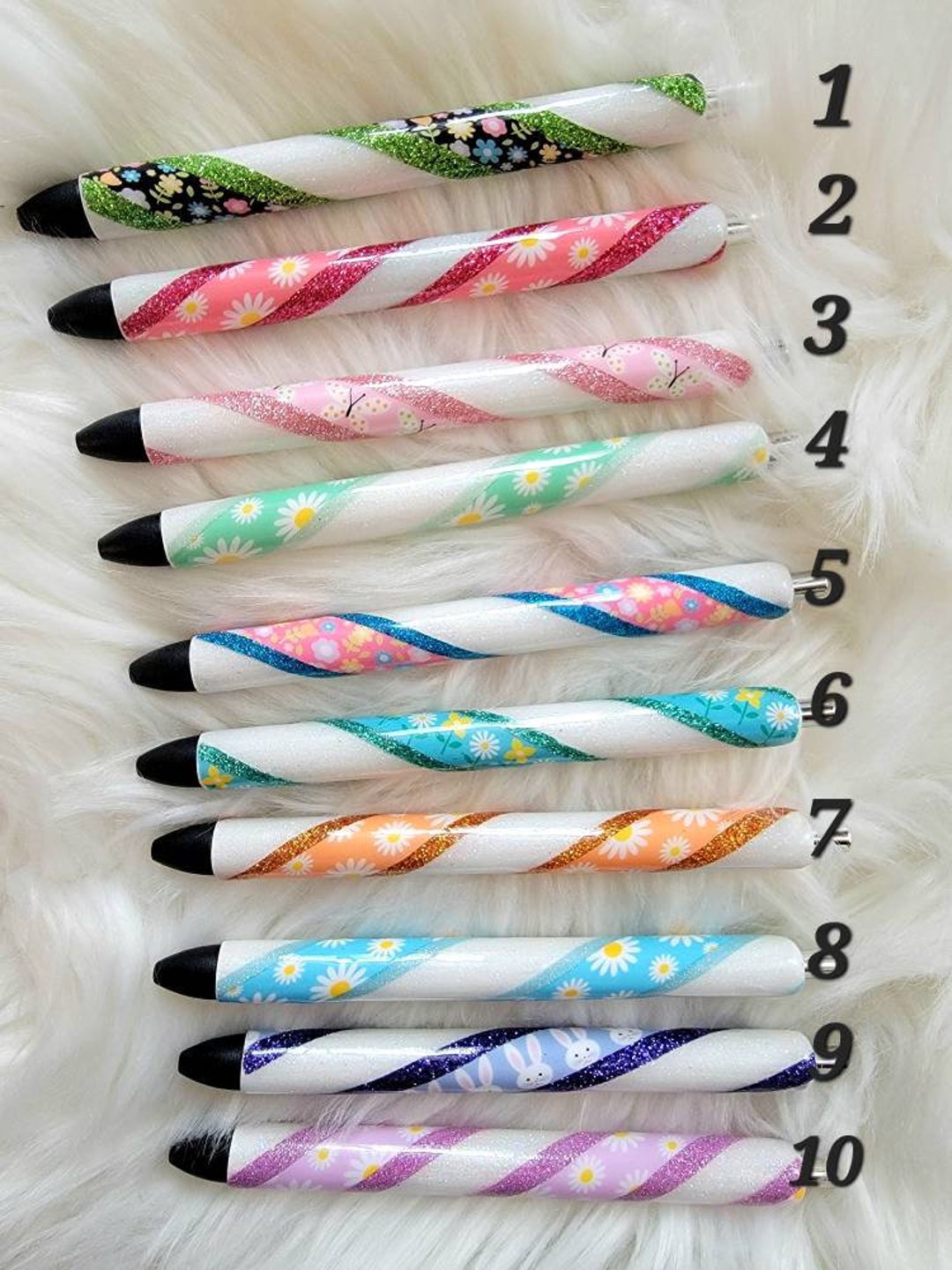 Easter Pens. Custom Glitter Pens. Flower Glitter Pens. Glitter Resin ...